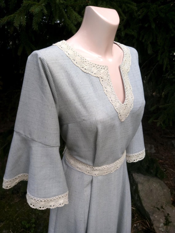Gray Viking Dress Long Medieval Robe With Lace Organic Wool | Etsy