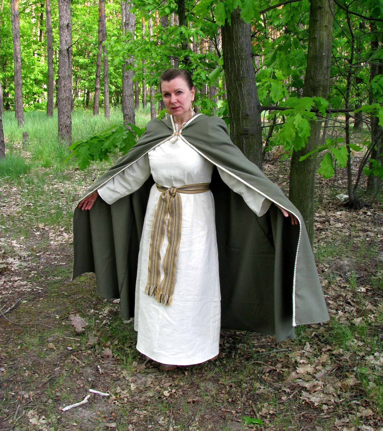 Green hooded viking cape with braided trim Elven cloak | Etsy