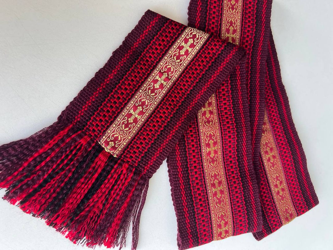 Christian Hand Woven Belt, Wide 4" Prayer Belt, Burgundy & Gold ...