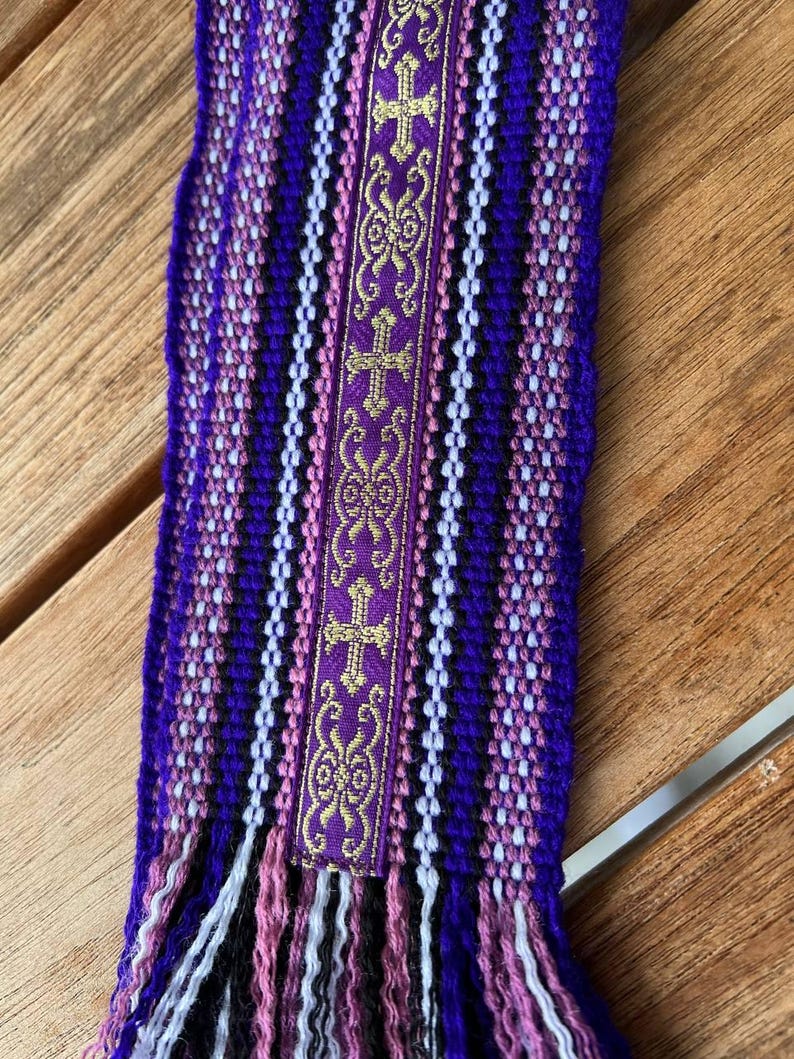 Burgundy Prayer Belt With Golden Crosses, Ukrainian Woven Kraika, Wide ...