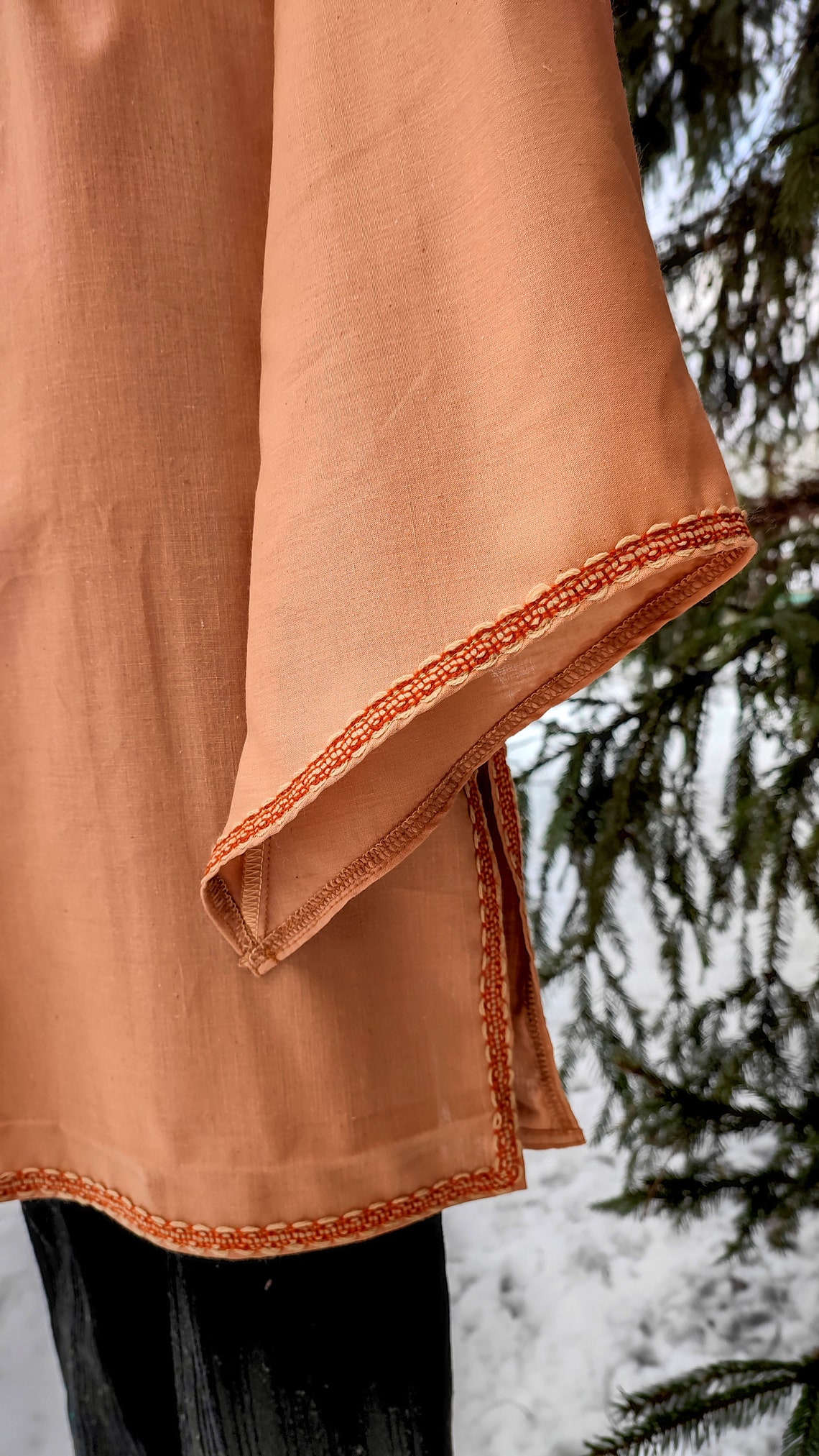 Beige Medieval Tunic for Women, Cotton Viking Shirt With Trim ...