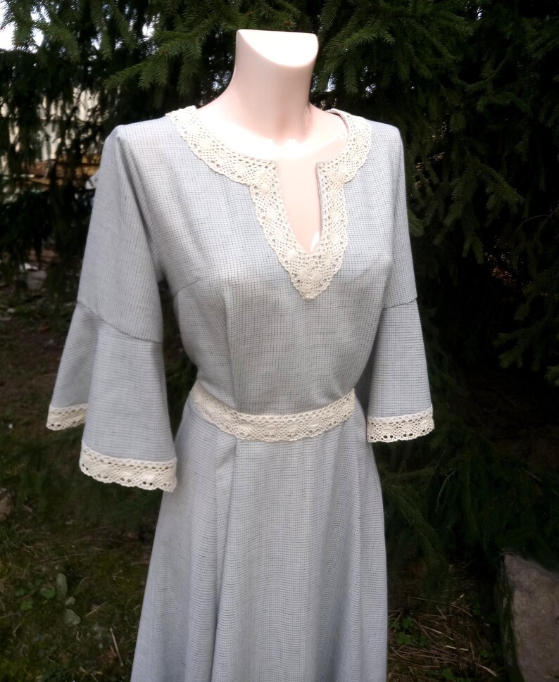 Gray Viking Dress Long Medieval Robe With Lace Organic Wool | Etsy