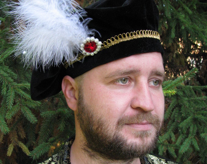 Renaissance Hut, Samt Baskenmütze, Hut, historisches Kostüm ...