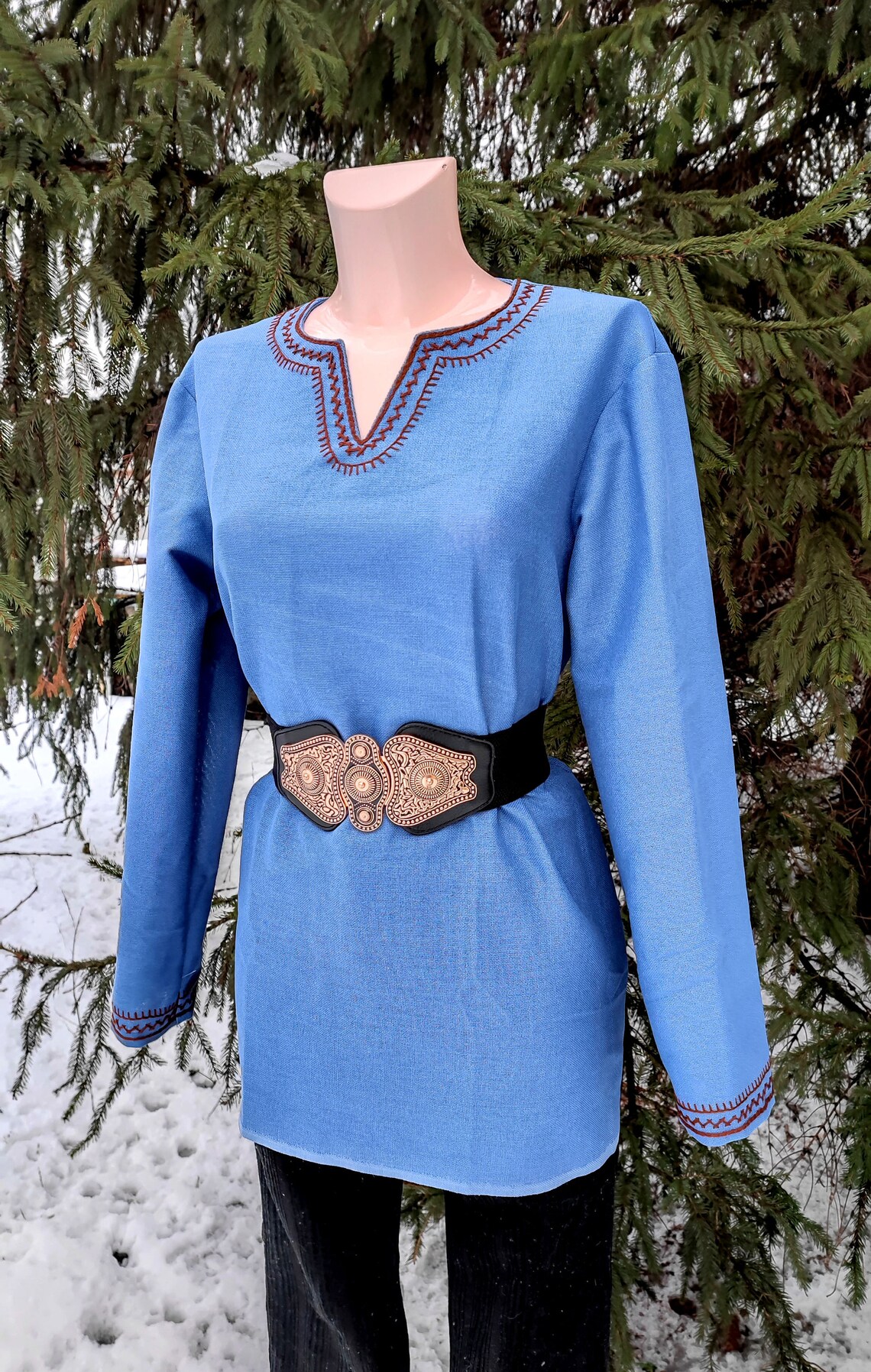 Green Medieval Tunic for Women, Cotton Viking Shirt, Hand Stitched ...