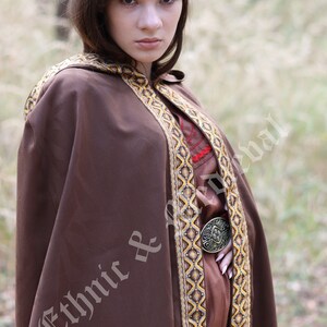 Brown Hooded Viking Cloak Wool Shieldmaiden's Cape With Golden Trim ...