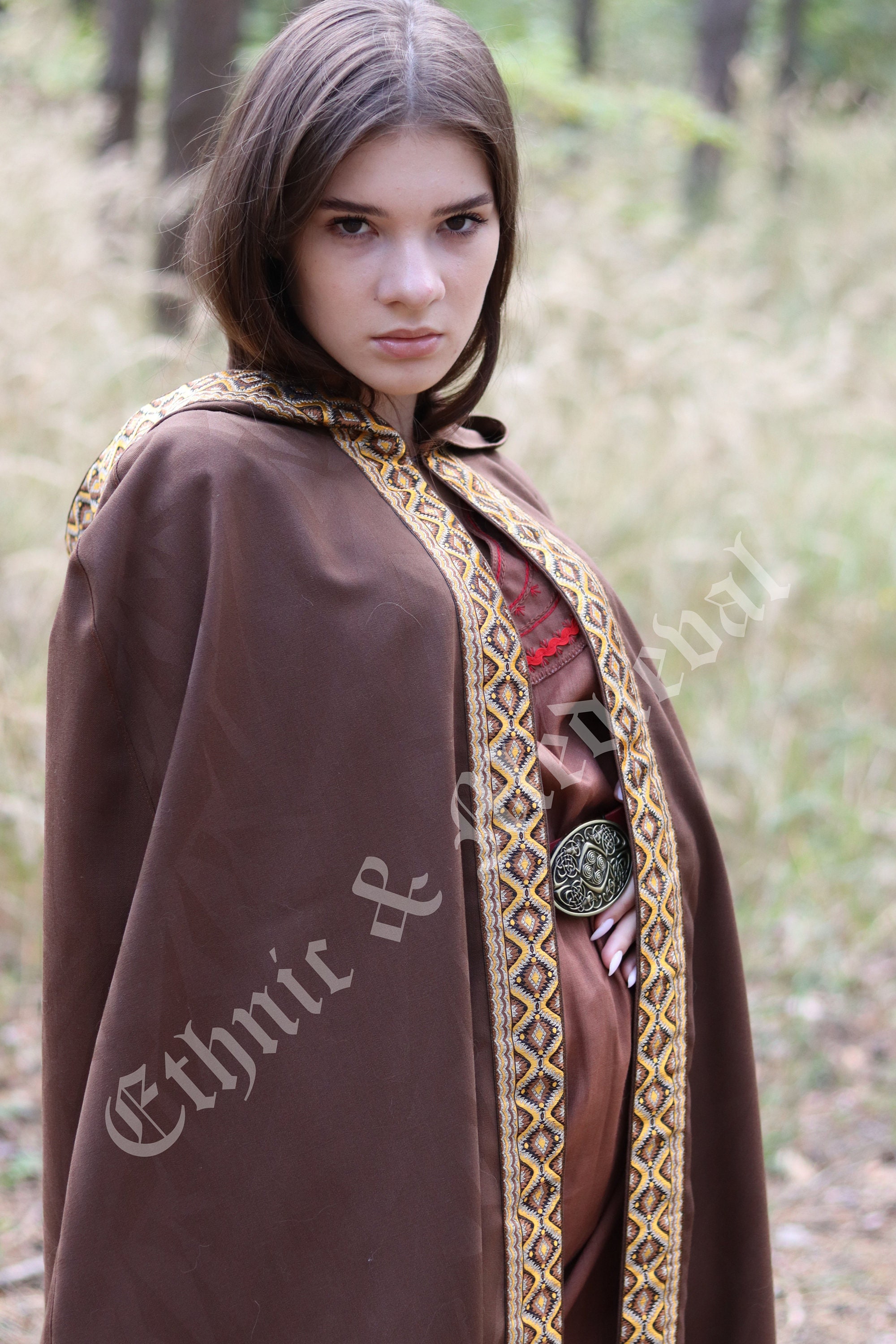 Brown Hooded Viking Cloak Wool Shieldmaiden's Cape With - Etsy