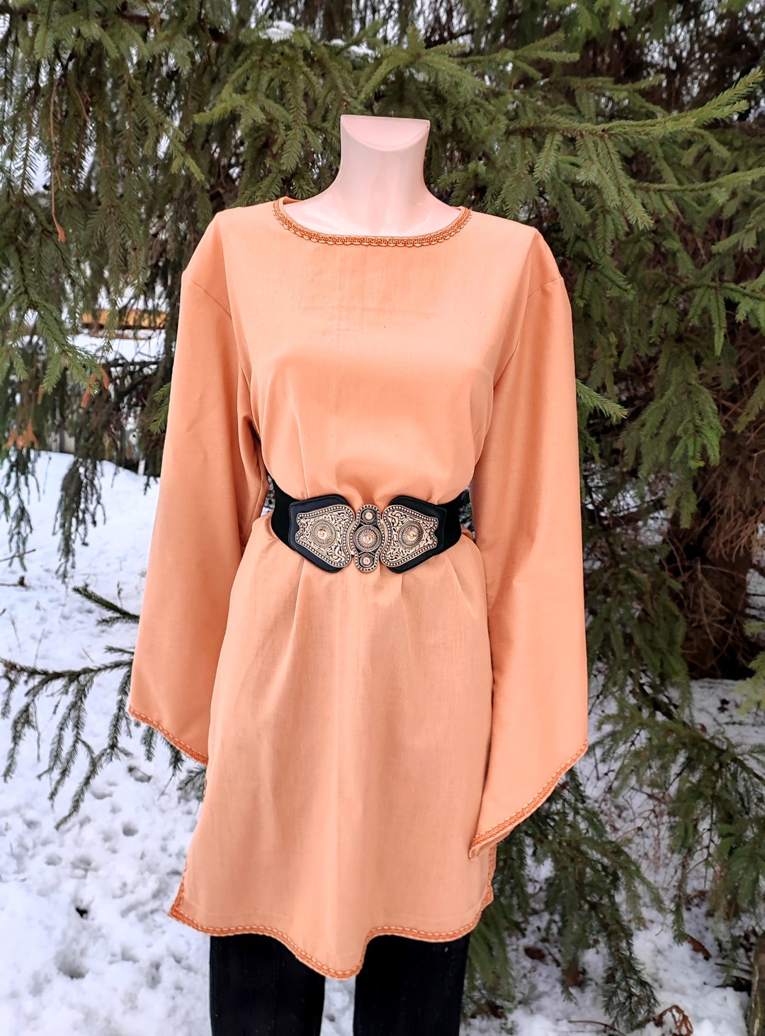 Beige Medieval Tunic for Women, Cotton Viking Shirt With Trim ...