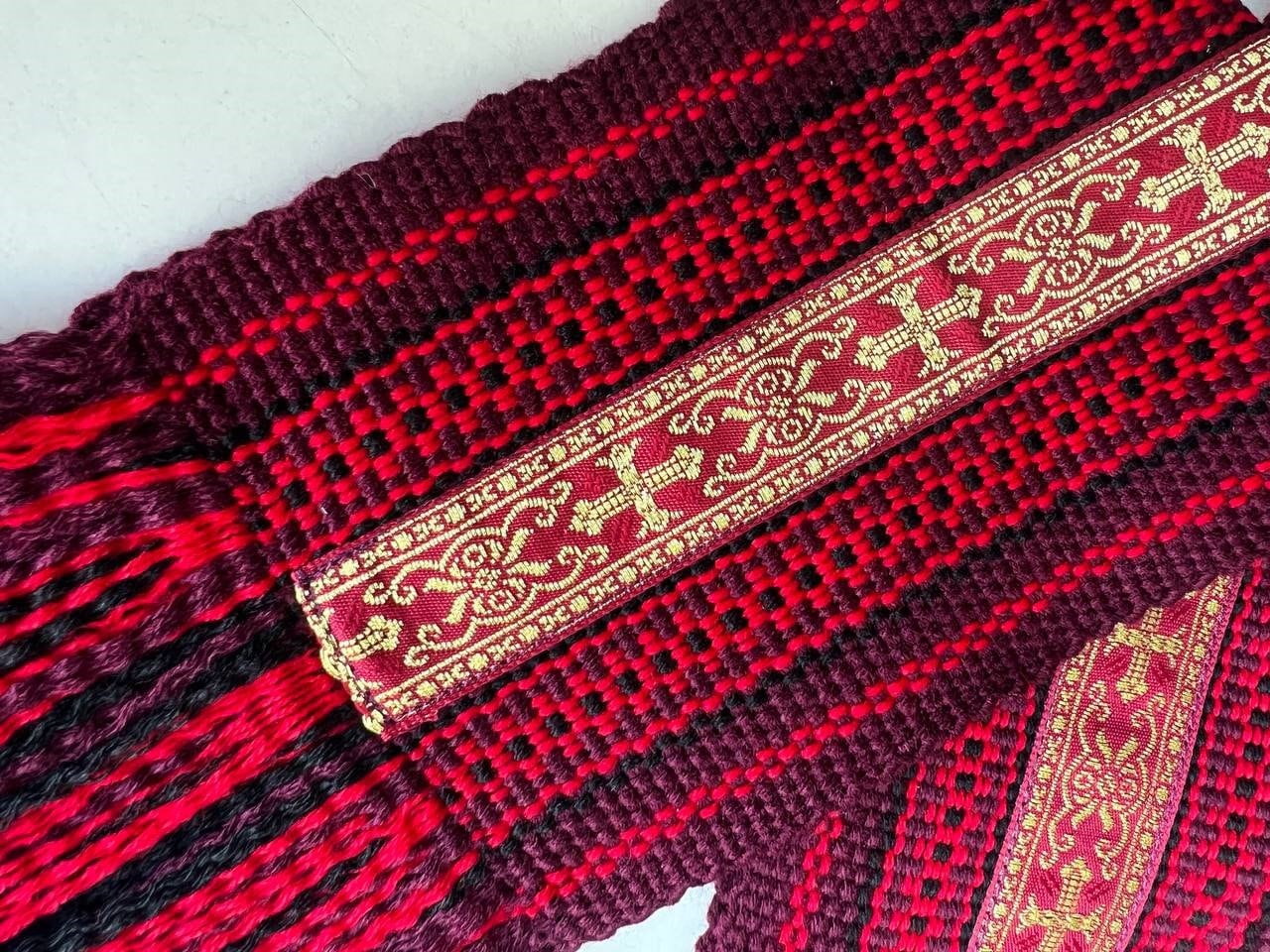 Christian Hand Woven Belt, Wide 4" Prayer Belt, Burgundy & Gold ...