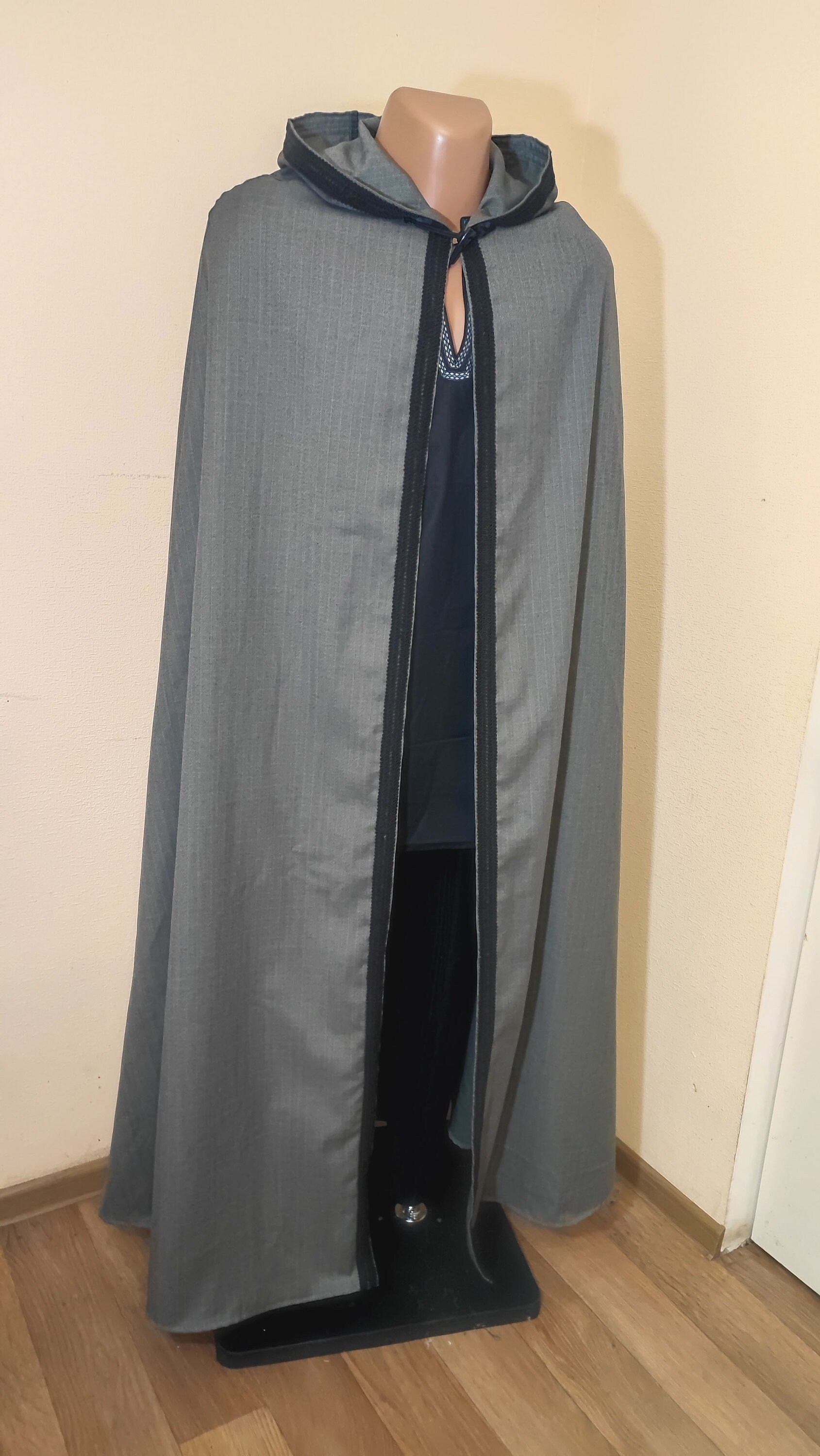 Medieval Cloak for Men Gray Wool Hooded Cape With Black Trim - Etsy