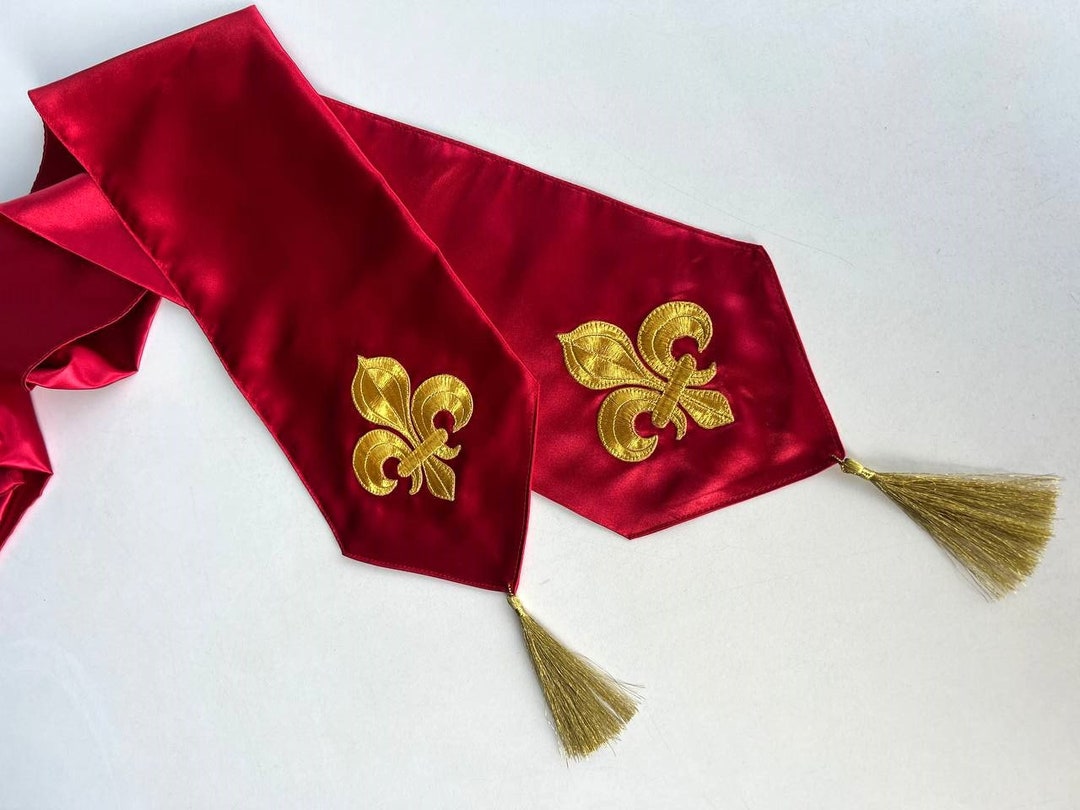 Red Pirate Sash With Gold Tassels Extra Wide and Long Silk Belt ...