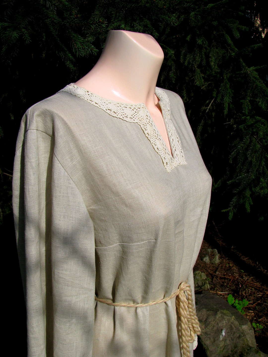 Viking Linen Underdress Long Medieval Tunic Dress Pagan Organic Robe ...
