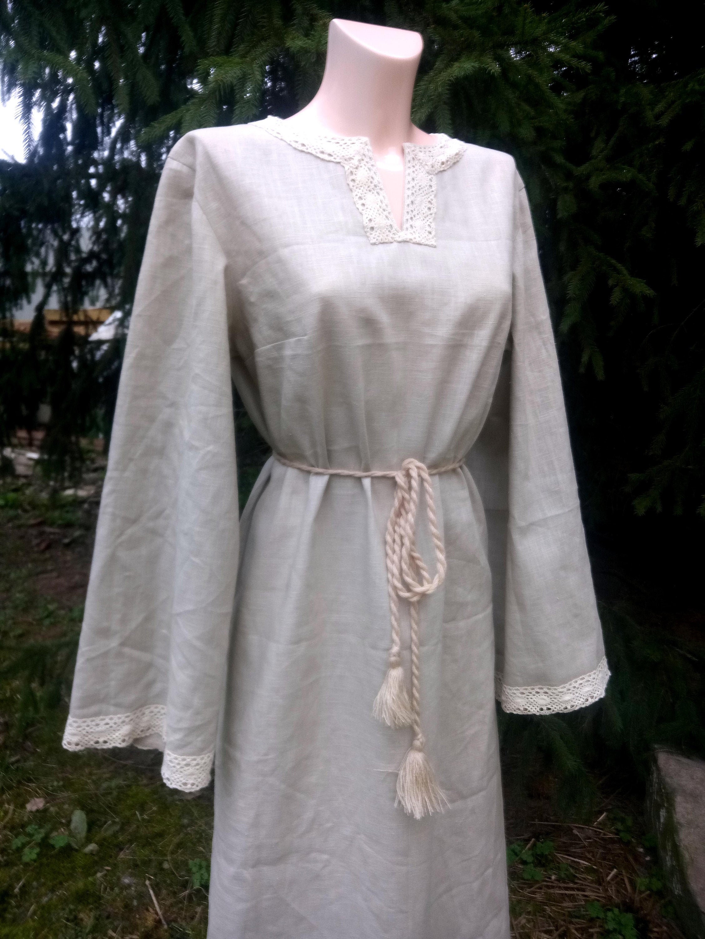 Viking Linen Underdress Long Medieval Tunic Dress Pagan Organic Robe ...
