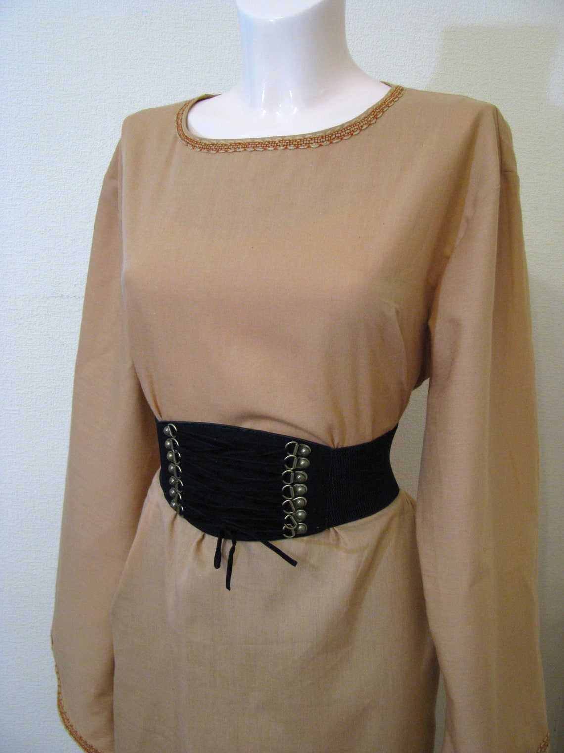 Beige Medieval Tunic for Women, Cotton Viking Shirt With Trim ...