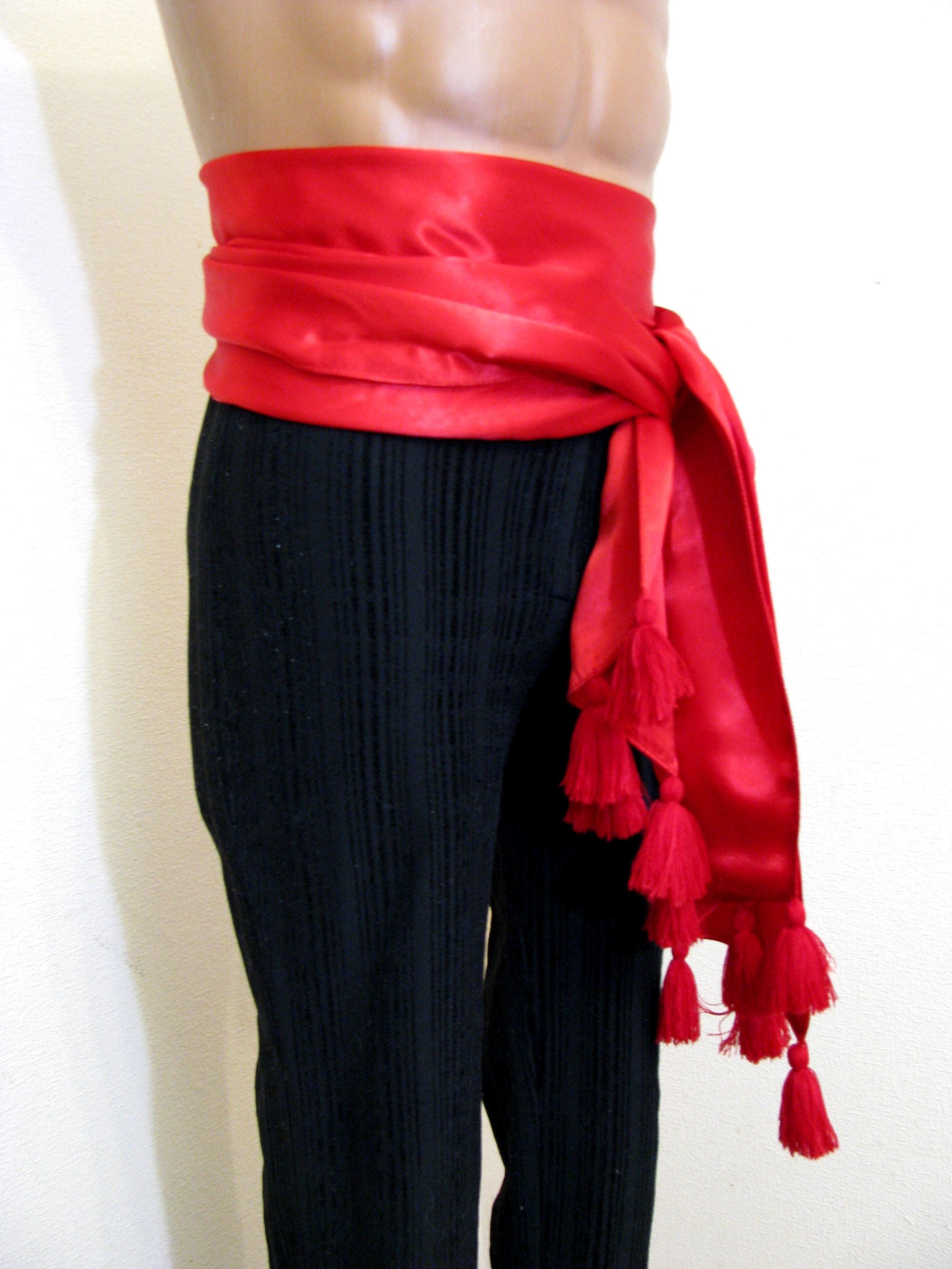Scarlet Red Pirate Sash With Tassels Extra Wide and Long Silk Belt ...