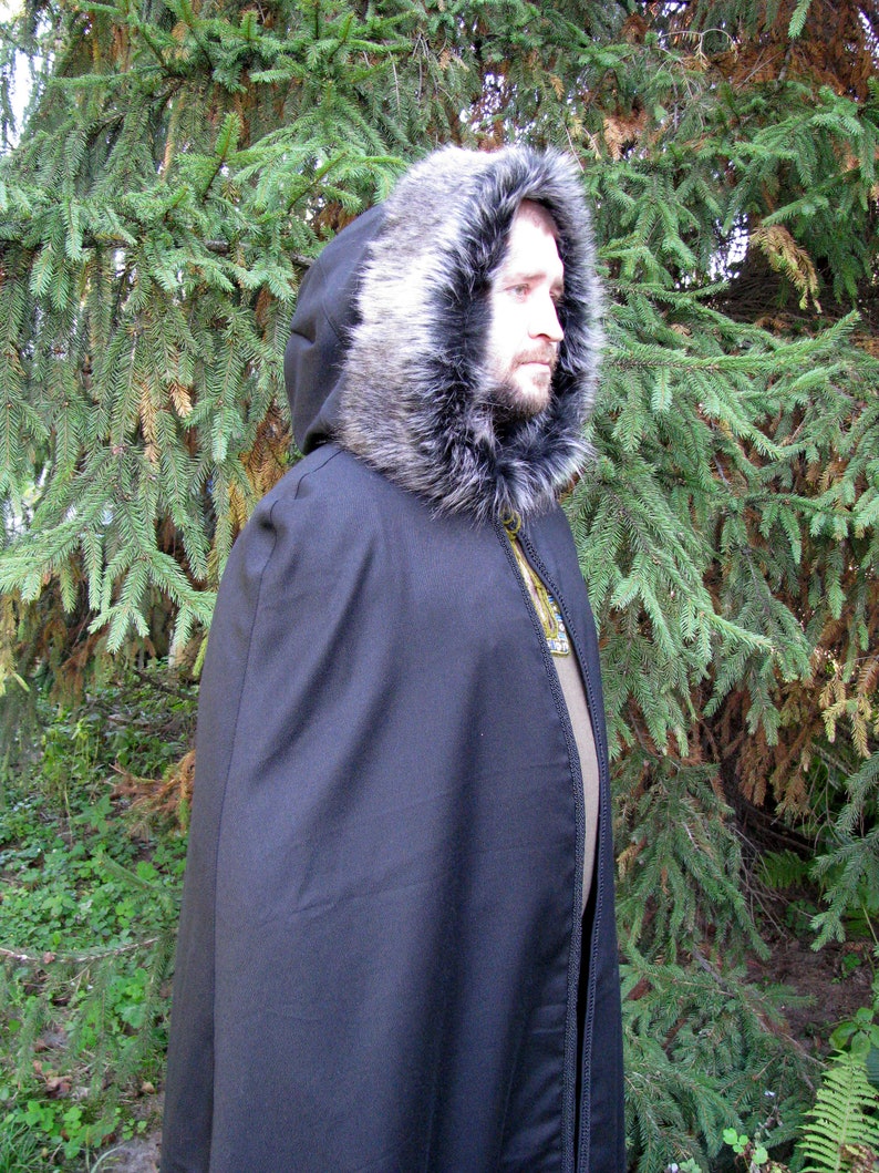 Medieval Cloak for Men Wool Hooded Cape With Faux Fur Viking Costume ...