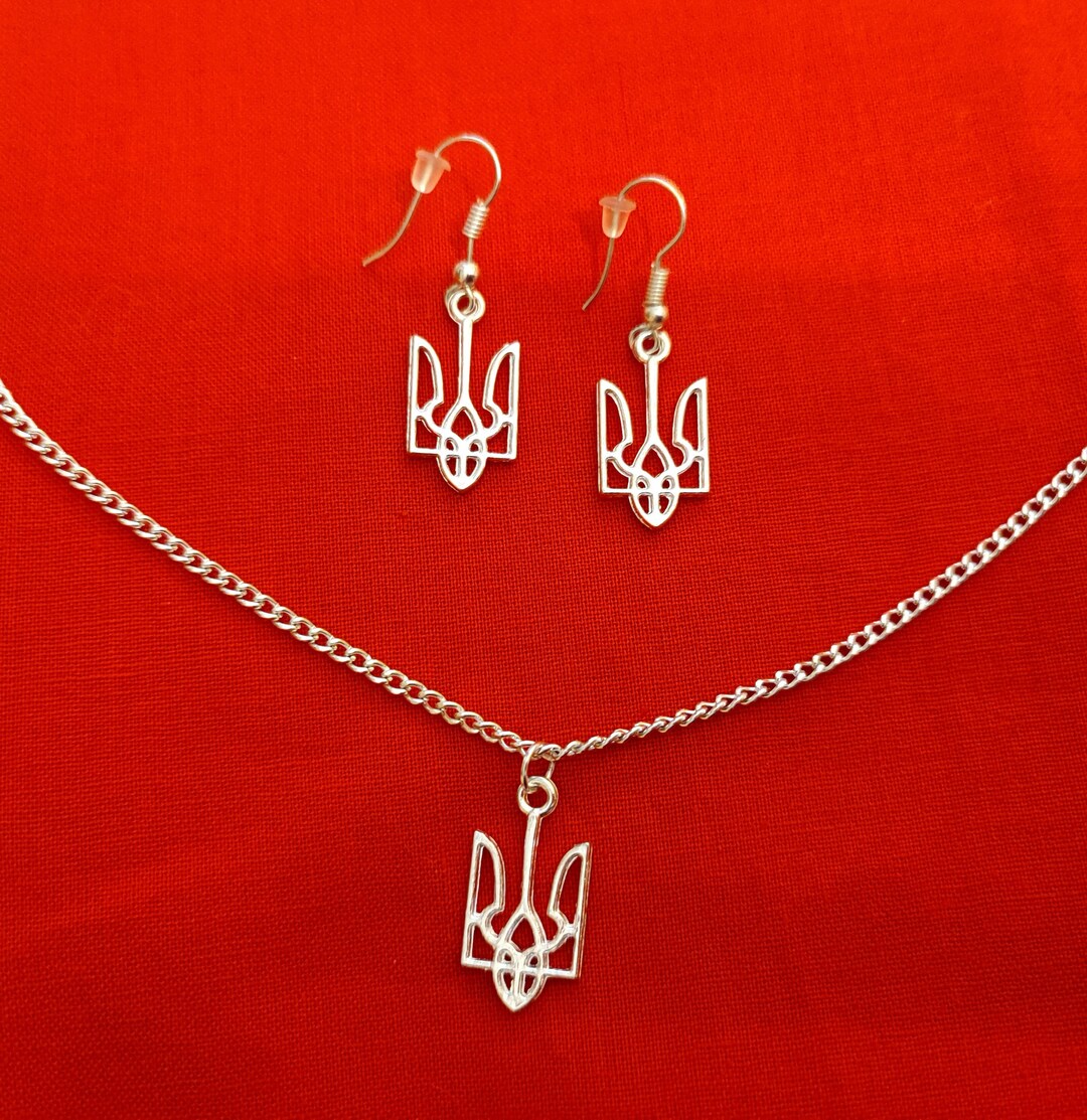 Ukrainian Trident Earrings and Pendant Necklace Patriotic Jewelry State ...