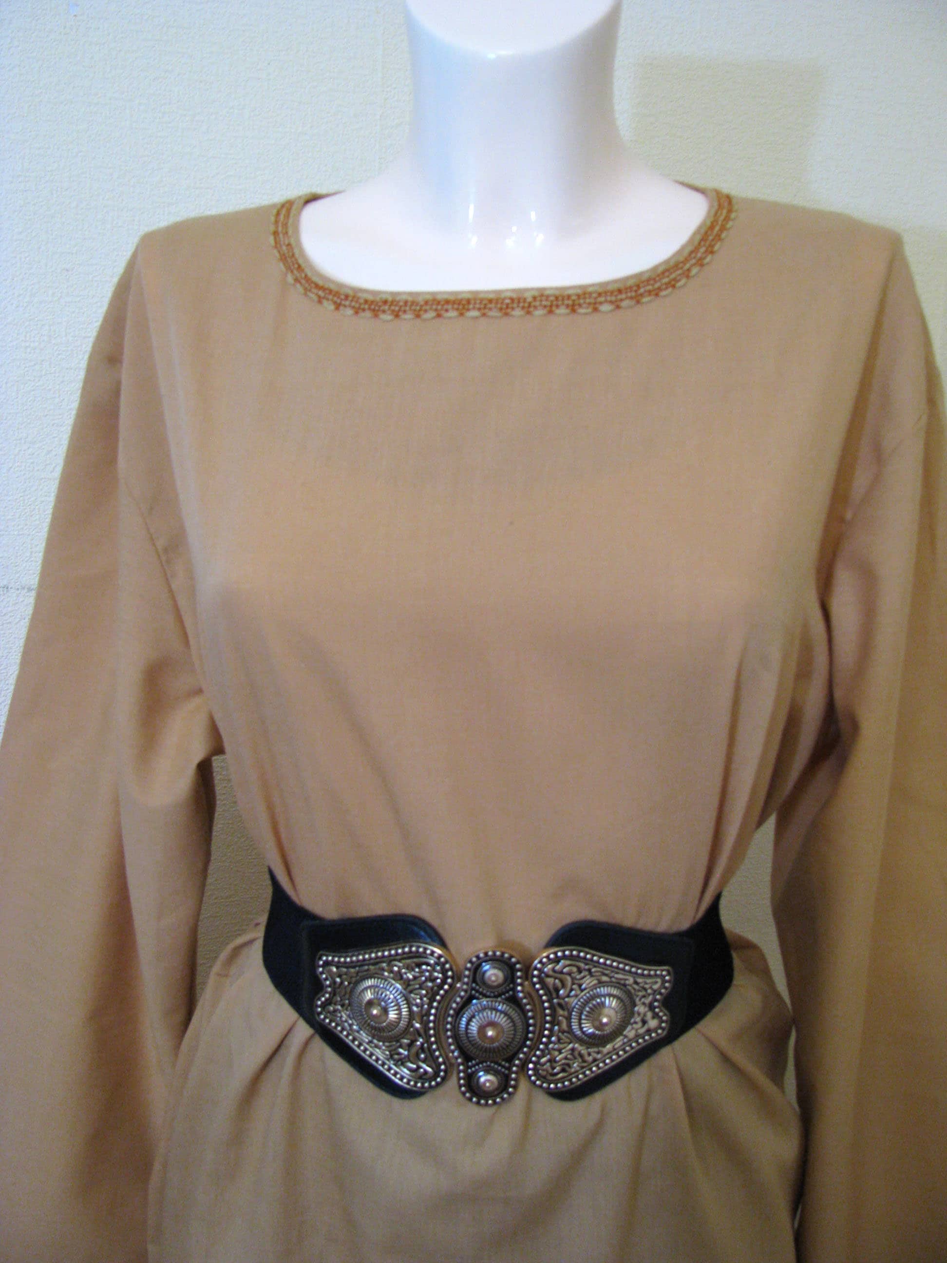 Beige Medieval Tunic for Women, Cotton Viking Shirt With Trim ...