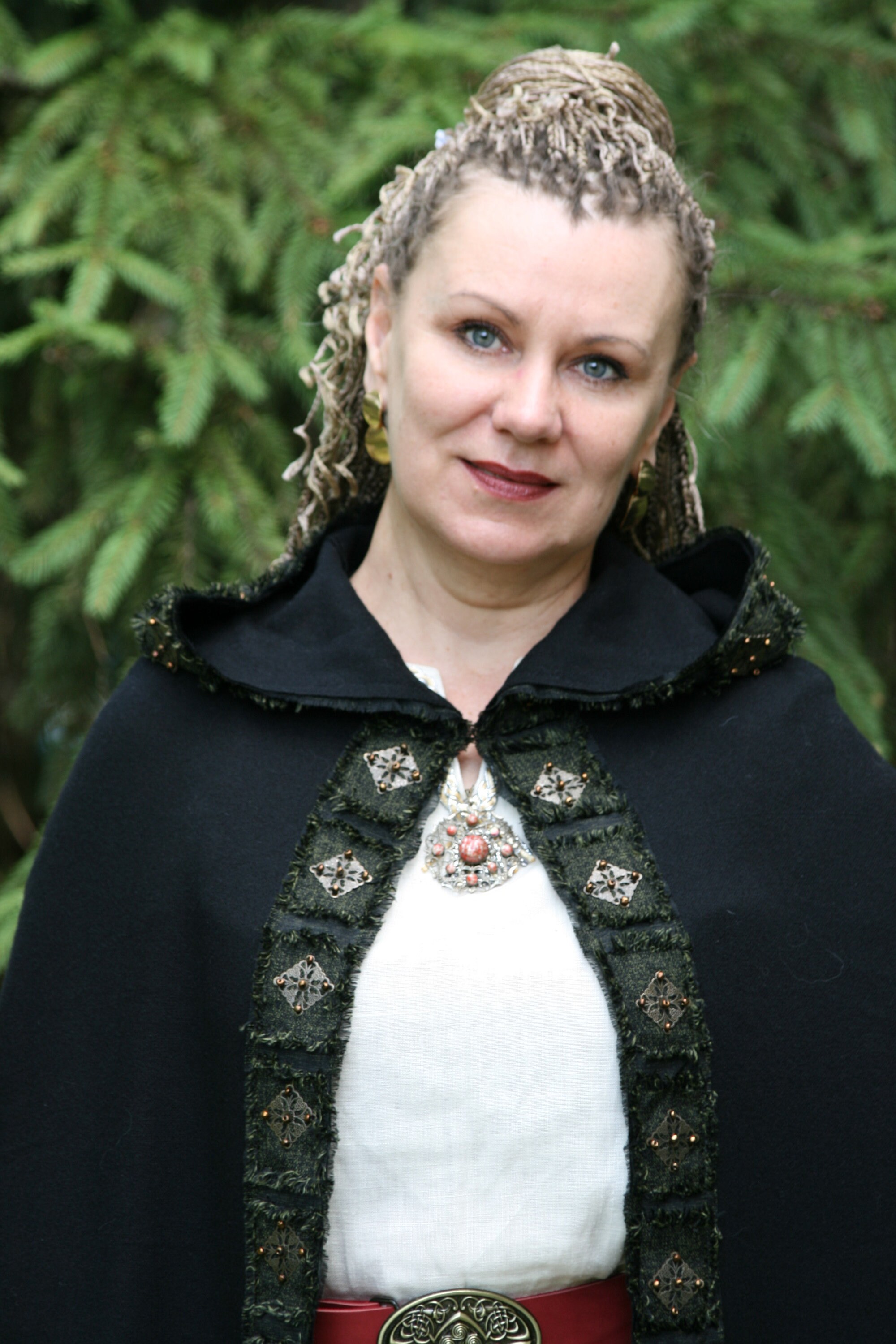 Black Elven Cloak With Fantasy Trim Pure Wool Hooded Viking Cape LARP ...