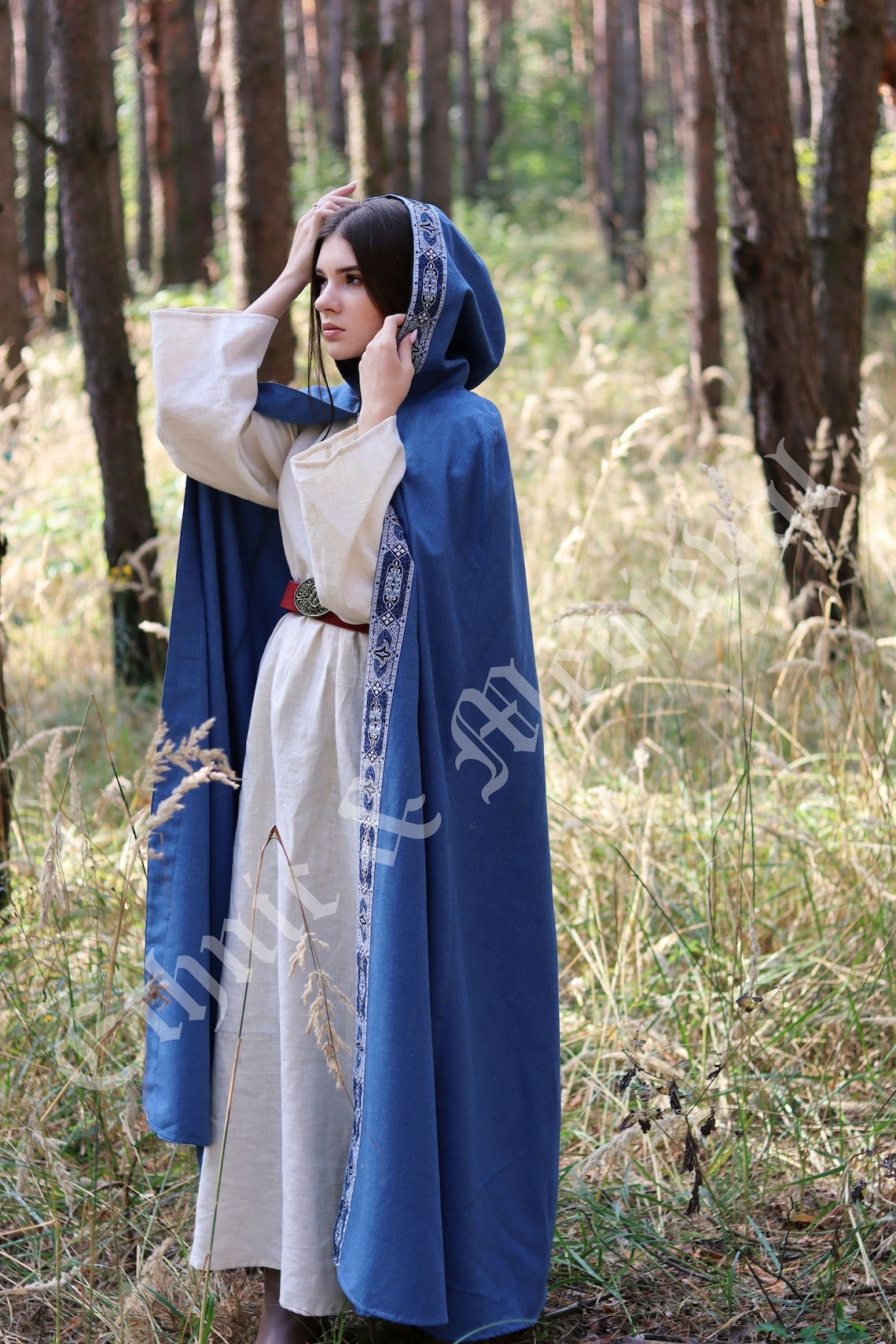 Medieval Hooded Cape With Fantasy Trim Sky Blue Vegan Wool - Etsy