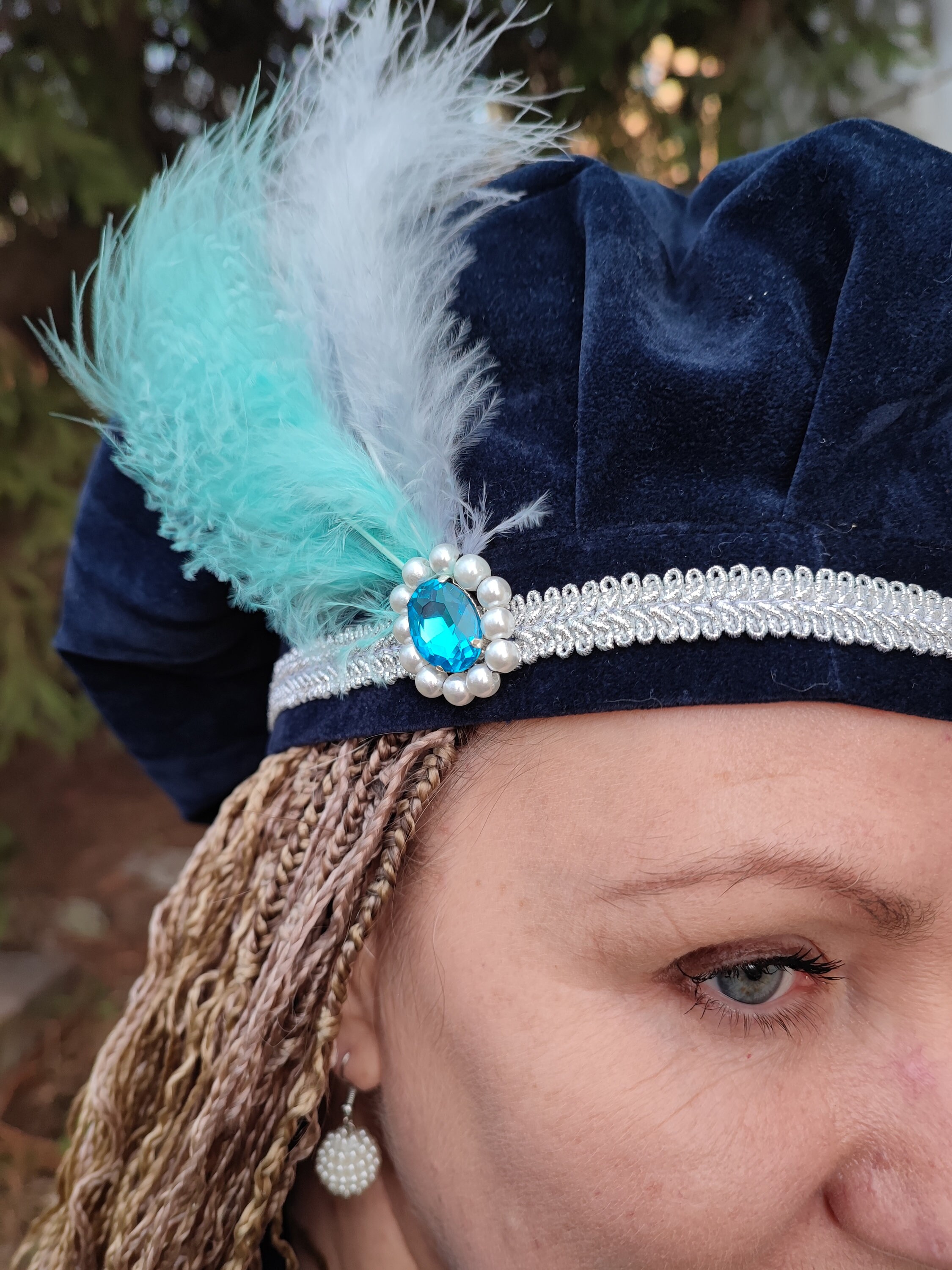 Midnight Blue Medieval Hat With Feathers and Turquoise Brooch - Etsy