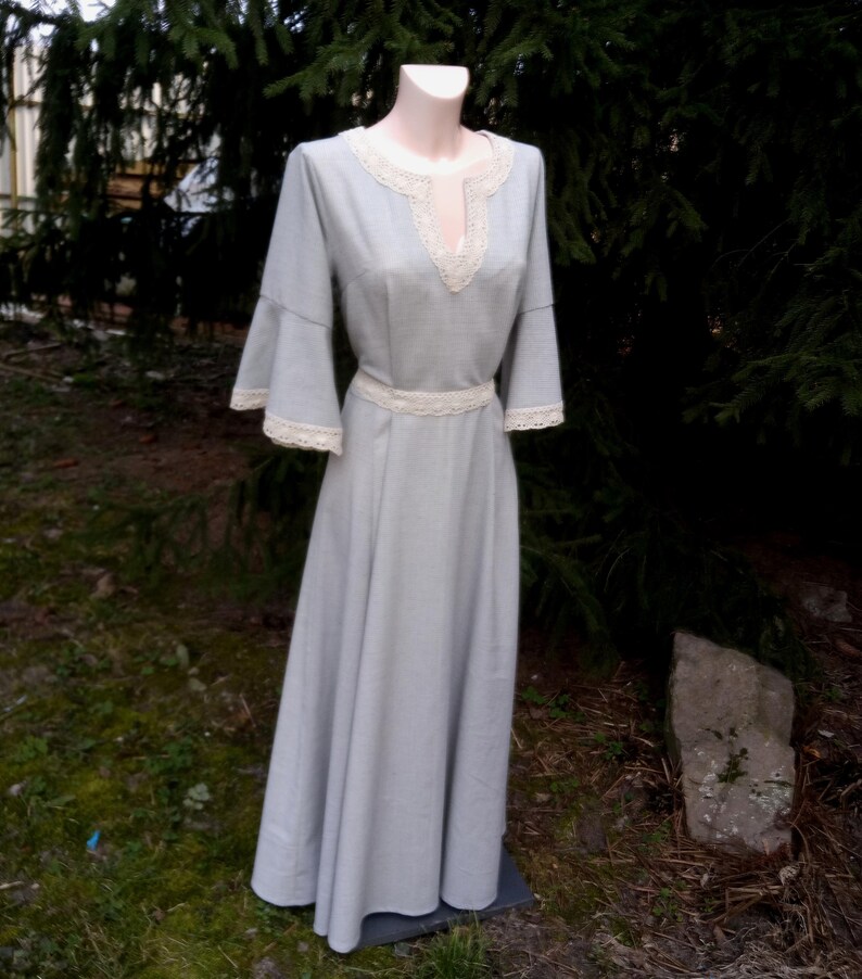 Gray Viking Dress Long Medieval Robe With Lace Organic Wool | Etsy