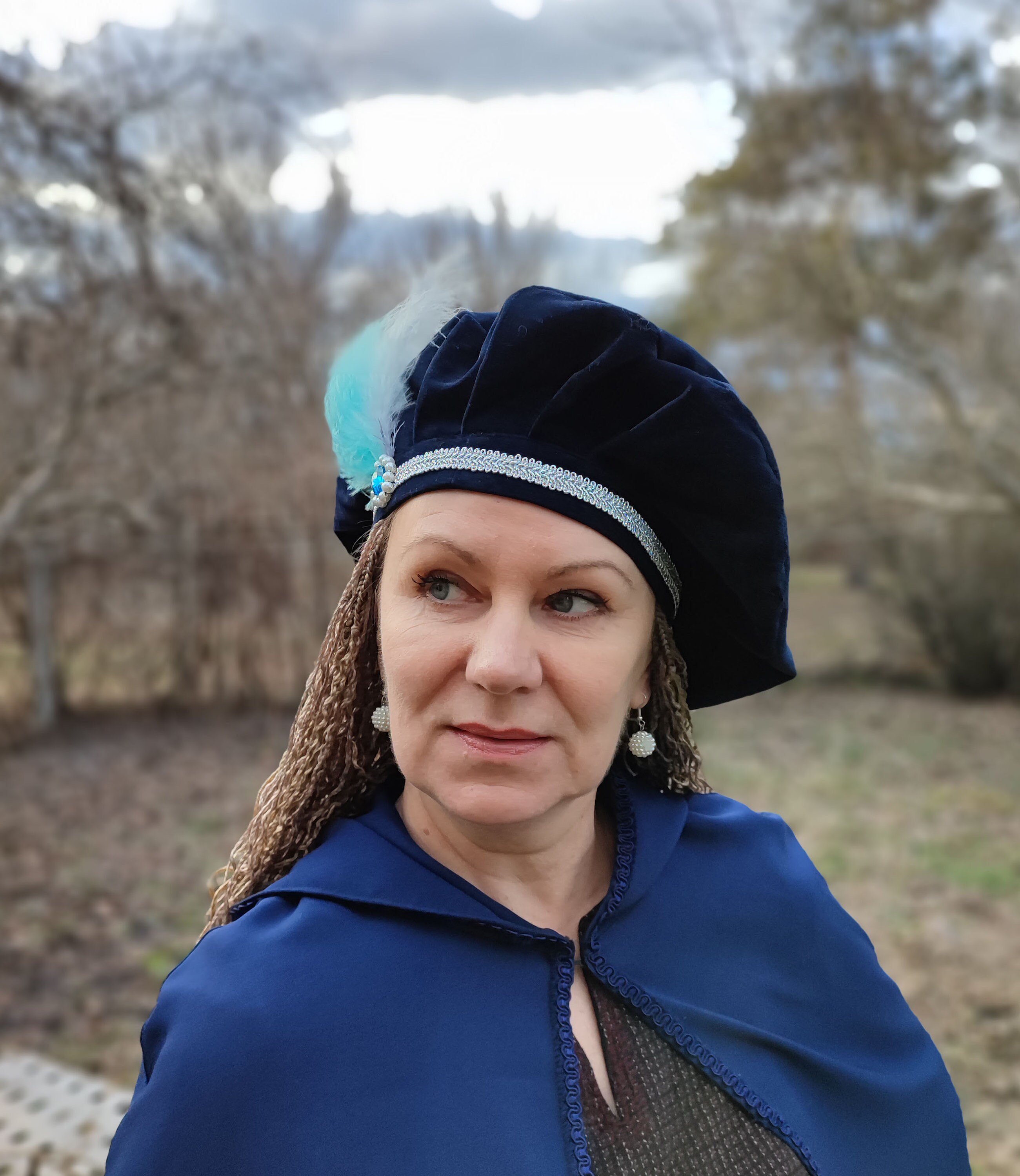 Midnight Blue Medieval Hat With Feathers and Turquoise Brooch - Etsy