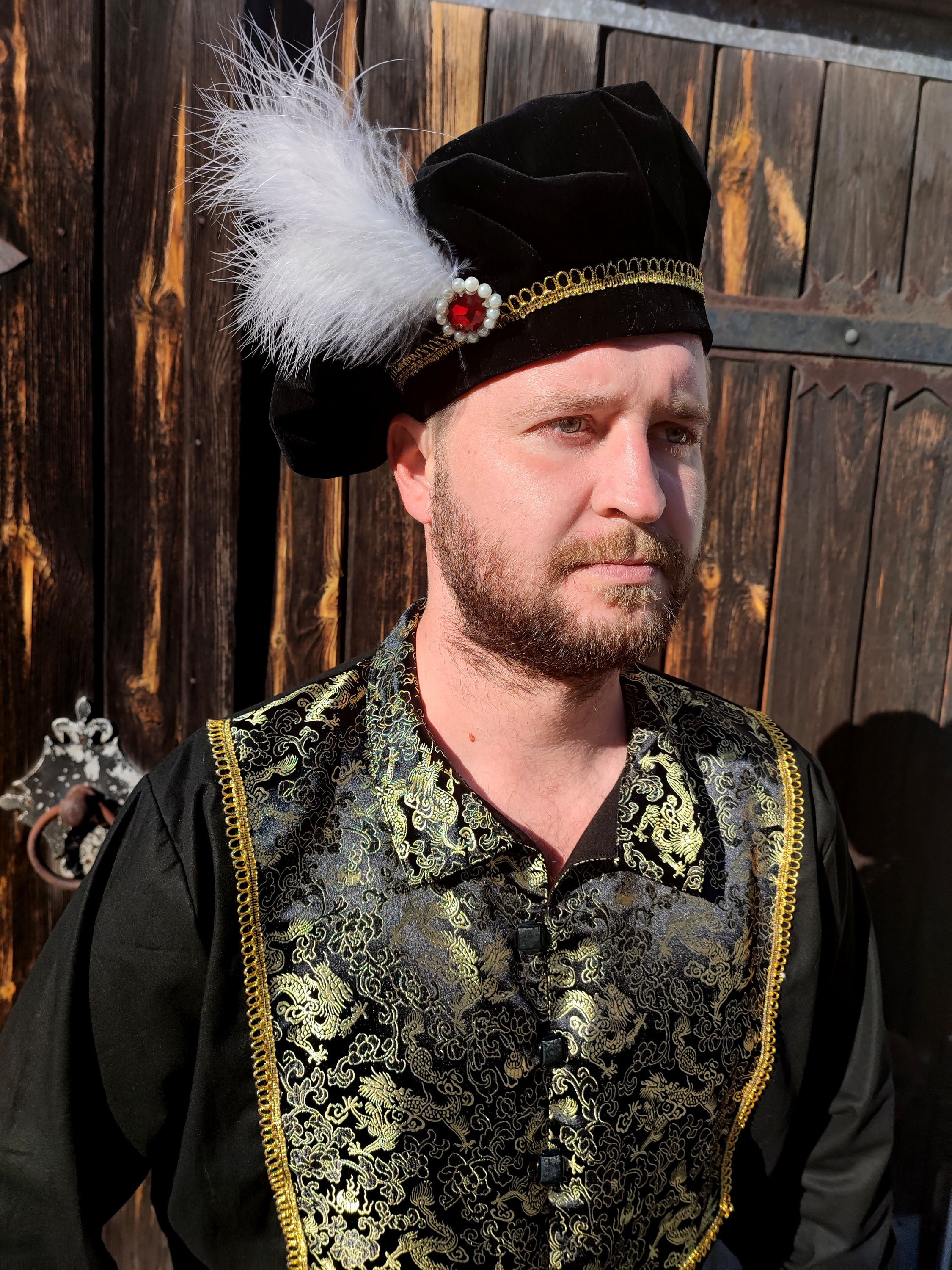 Viking Jarl's Shirt, Black & Gold Royal Tunic, Medieval Costume, Cotton ...