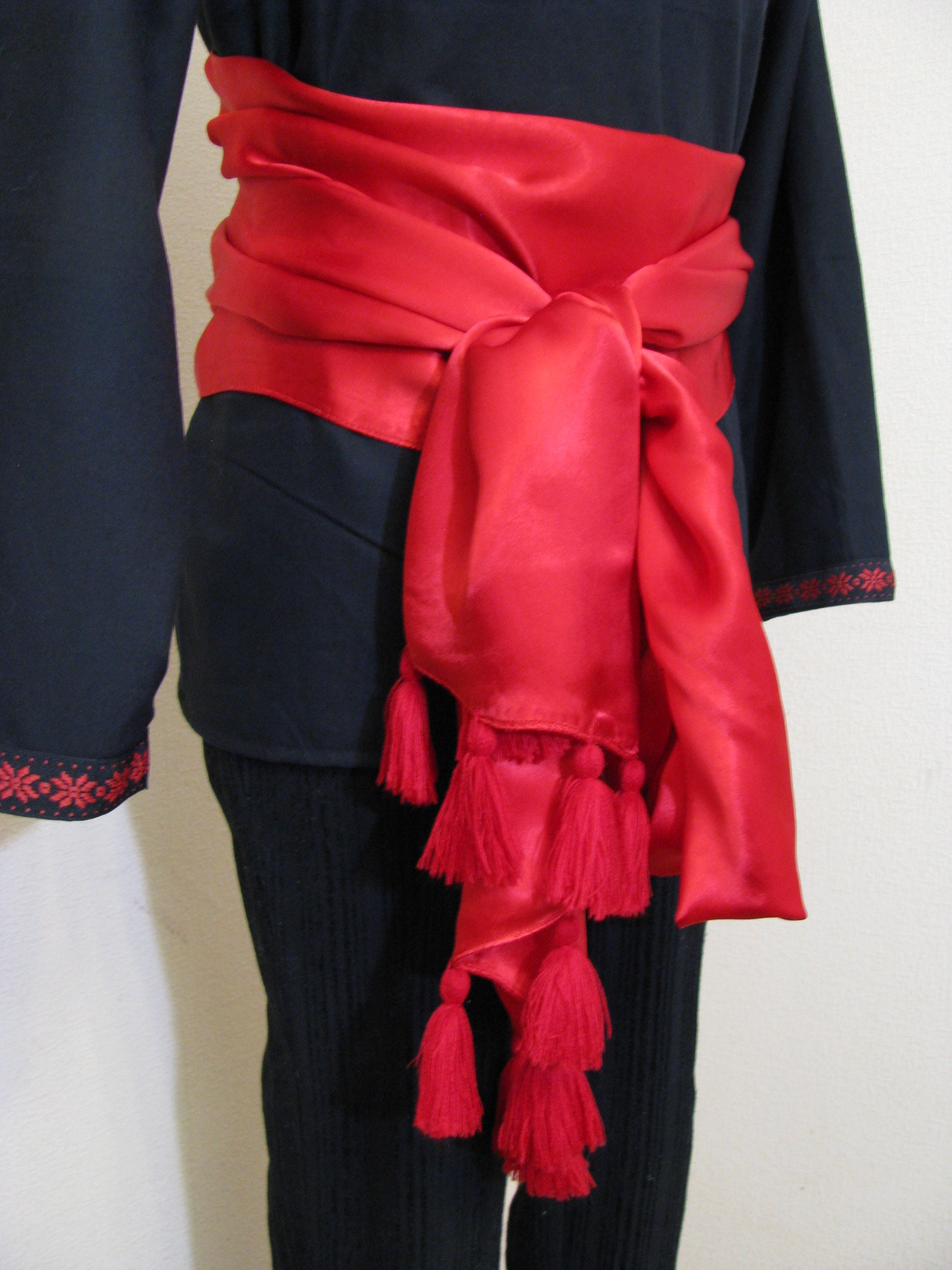 Scarlet Red Pirate Sash With Tassels Extra Wide and Long Silk Belt ...