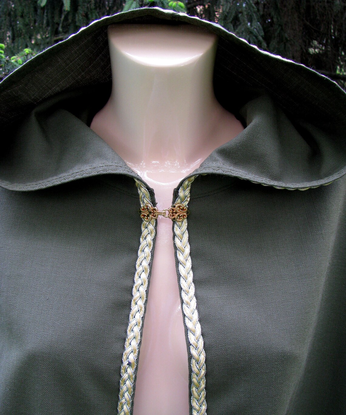 Green Hooded Viking Cape: Braided Trim, Medieval Elven Cloak - Etsy