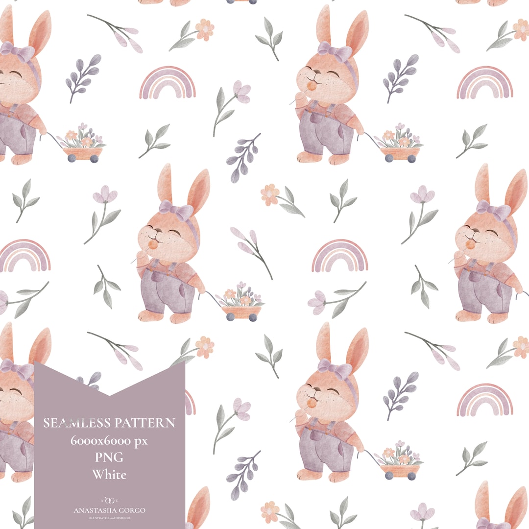 Exclusive Kids' Seamless Fabric Pattern: Repeating Watercolor Bunny ...