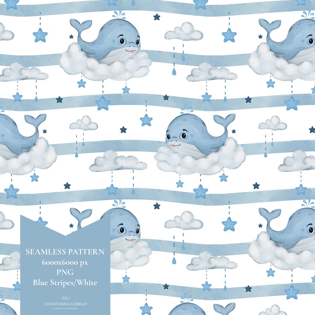 Exclusive Seamless Pattern Blue Whale Pattern Design - Etsy