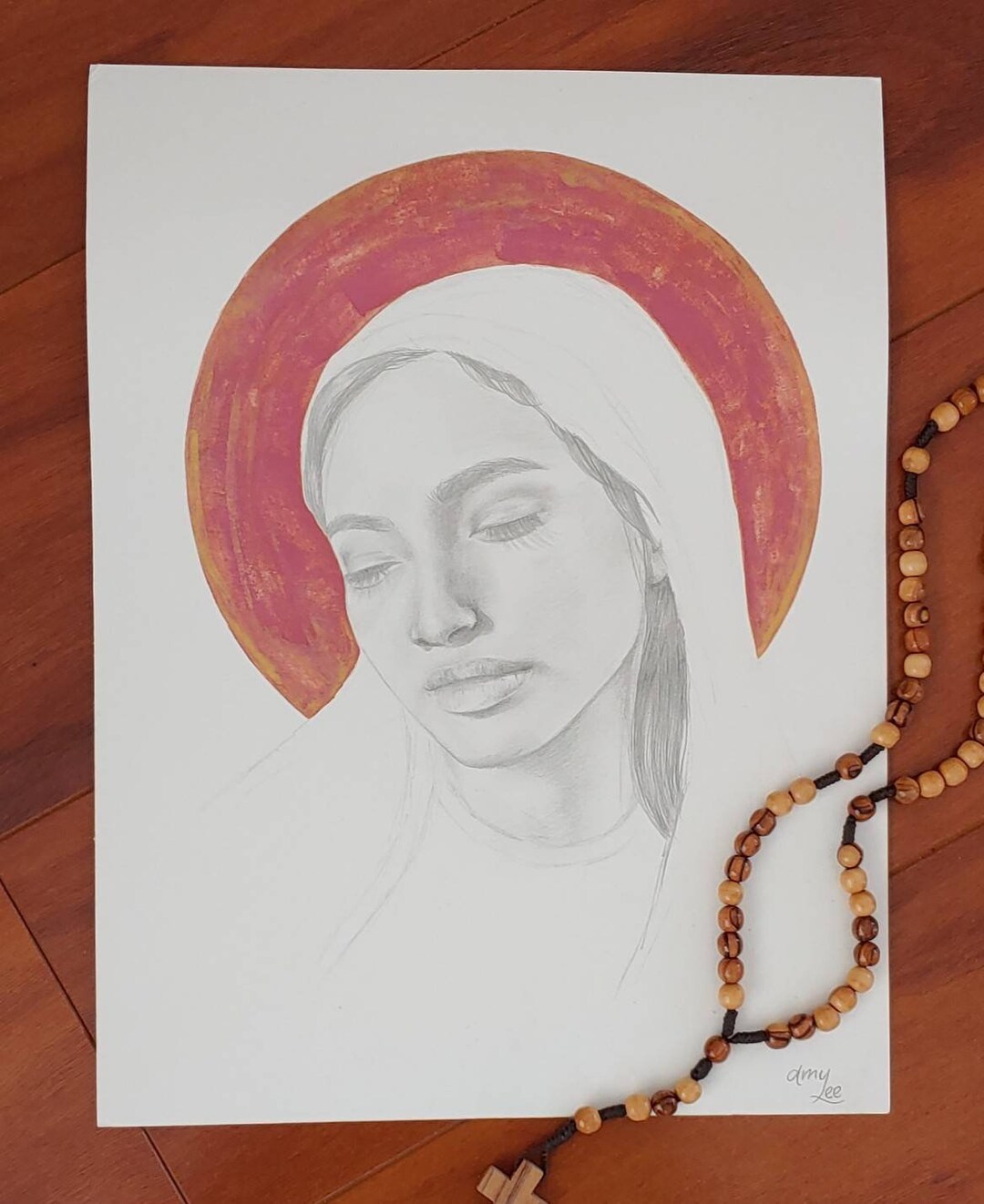 Hand Drawn Blessed Mother Portrait - Etsy
