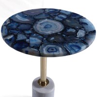 Crystal Agate Inlay Side Table: Brass & White Marble Base - Etsy