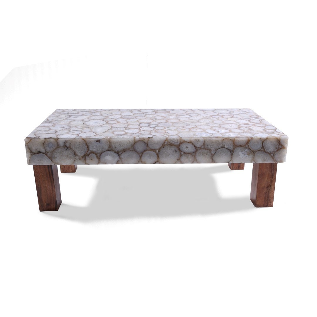 Backlit Crystal Agate Gemstone Large Coffee Table With Polished Wood ...