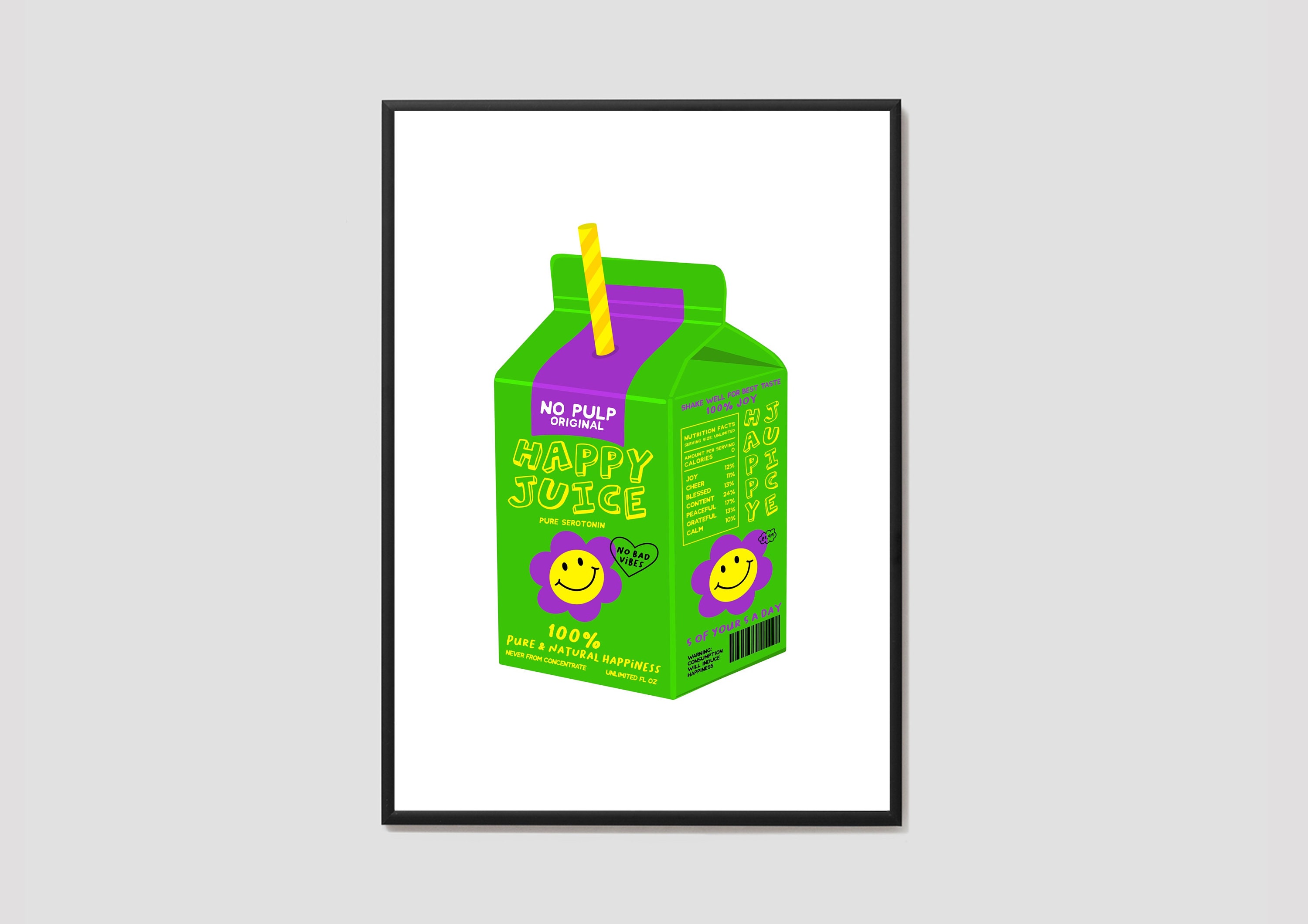 Happy Juice Print / Happiness Wall Art / Happy Drink Print / Smile Art ...