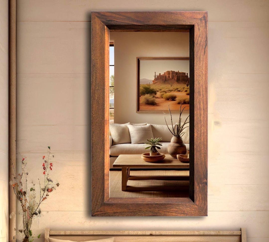 Rectangle Walnut Framed Mirror, Organic Wood, Mid Century Style - Etsy