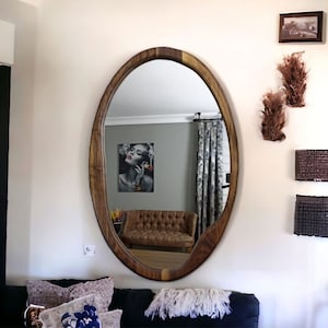 Handmade Oval Walnut Wood Wall Mirror, Mid Century Modern - Etsy