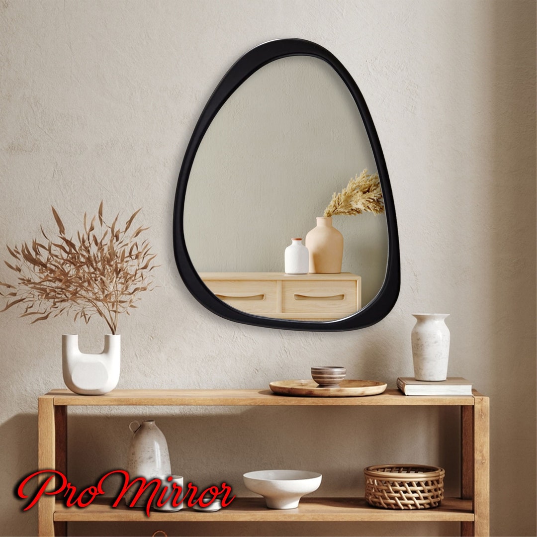 Asymmetrical Home Wall Mirror Decor, Black Frame Mid Century Style ...