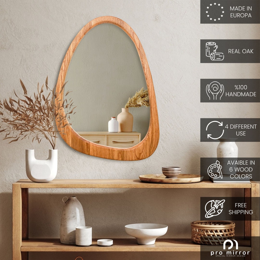 Organic Mirror, Handmade Mirror, Asymetrical Mirror, Walnut or Oak ...