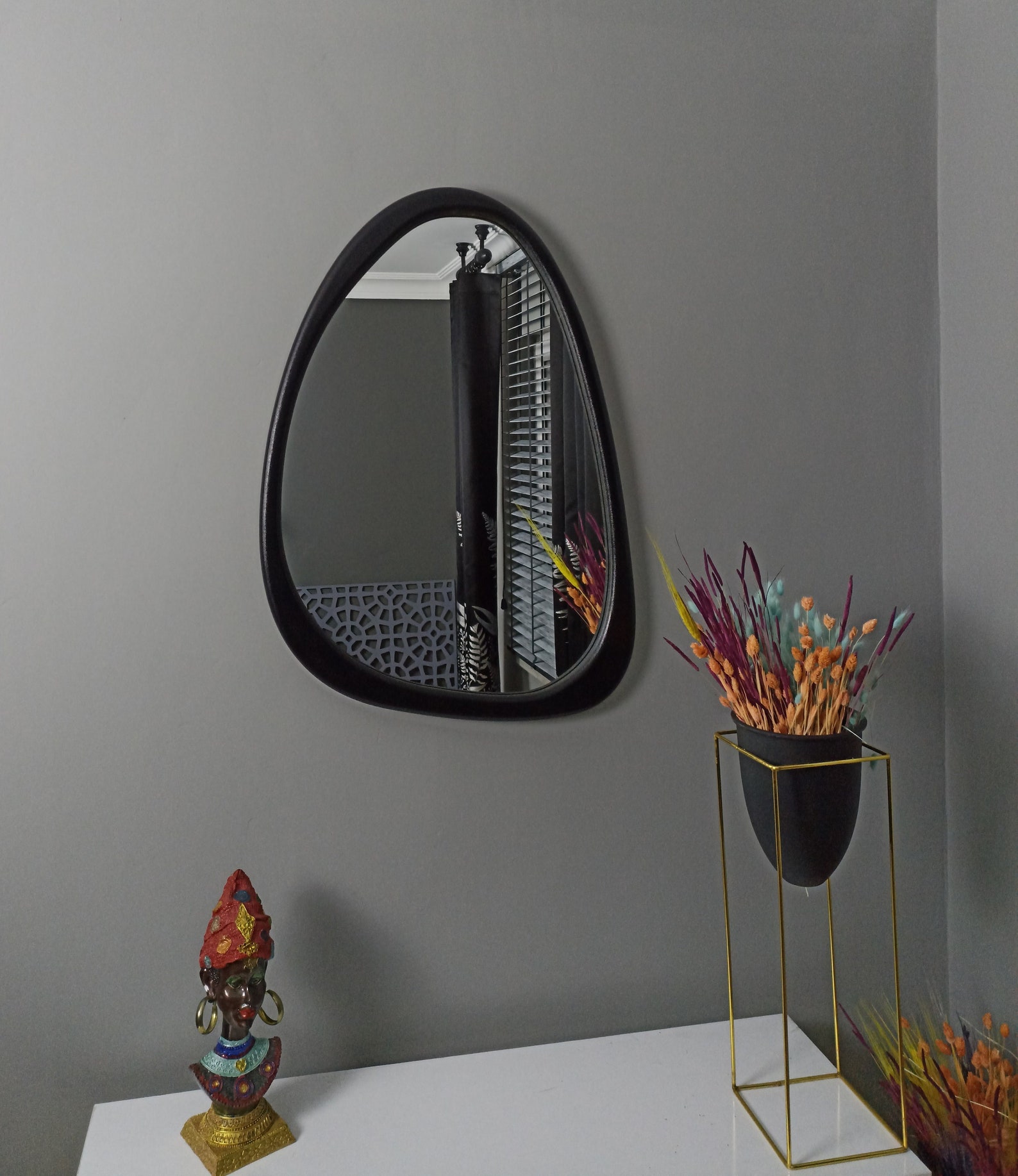 Asymmetrical Wall Mirror, Black Frame, Mid Century Modern Decor - Etsy