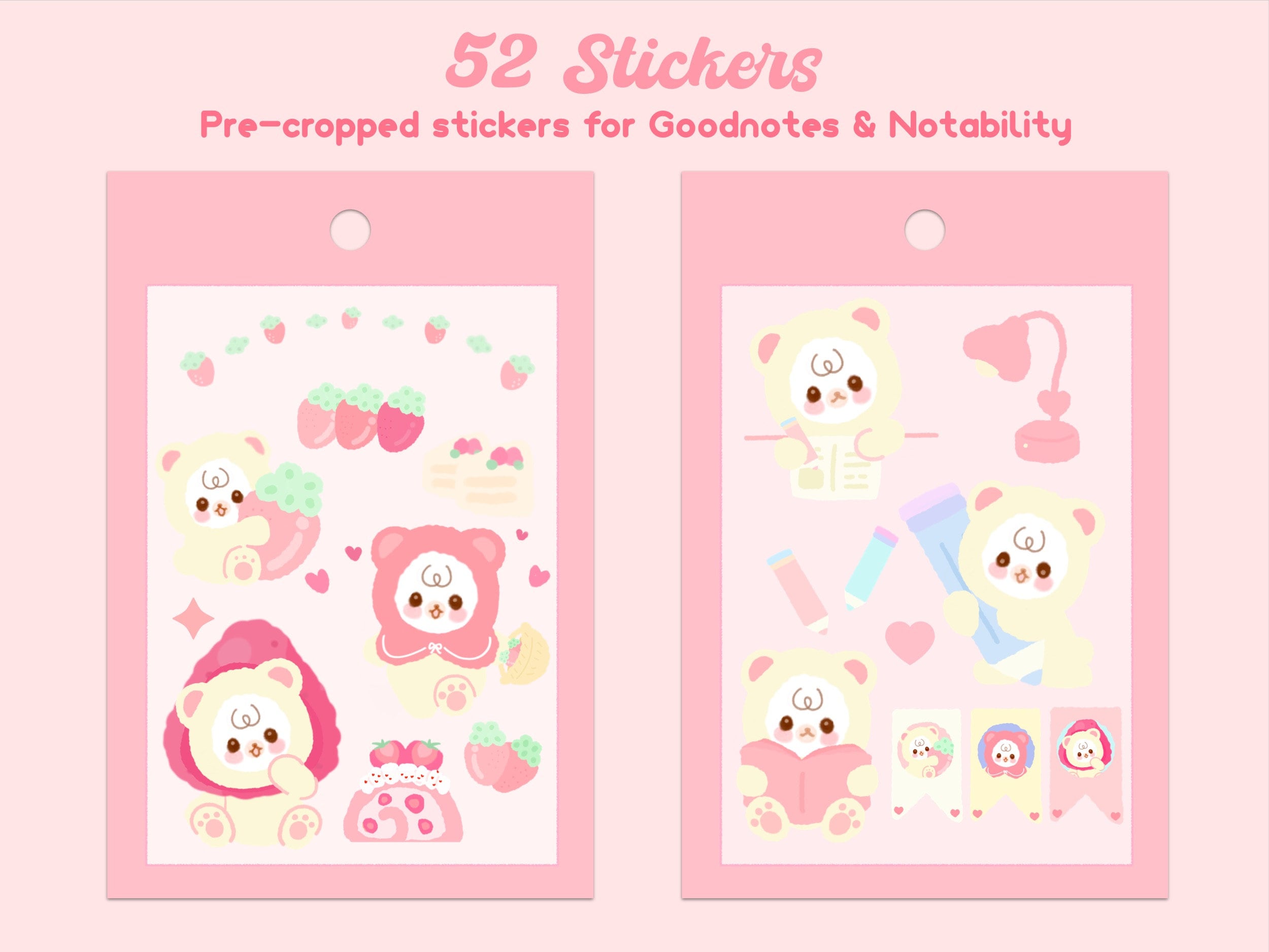 Cute Strawberry Bear Digital Notebook Kawaii Pink Digital - Etsy