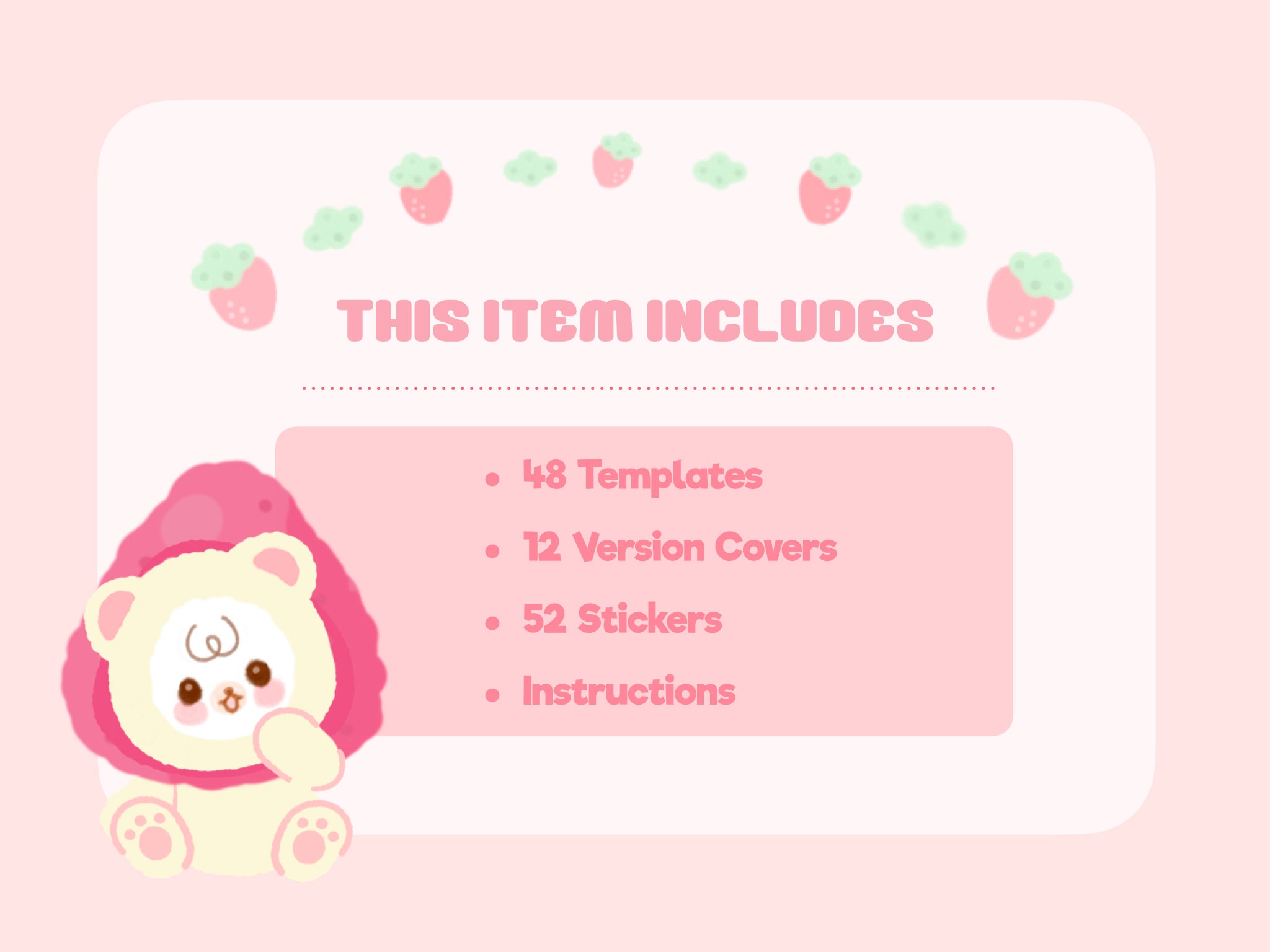 Cute Strawberry Bear Digital Notebook Kawaii Pink Digital - Etsy