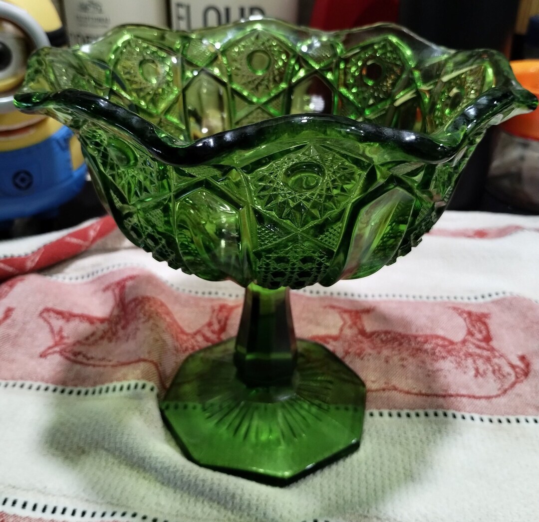 Green Pressed Glass Compote Glass Ware - Etsy