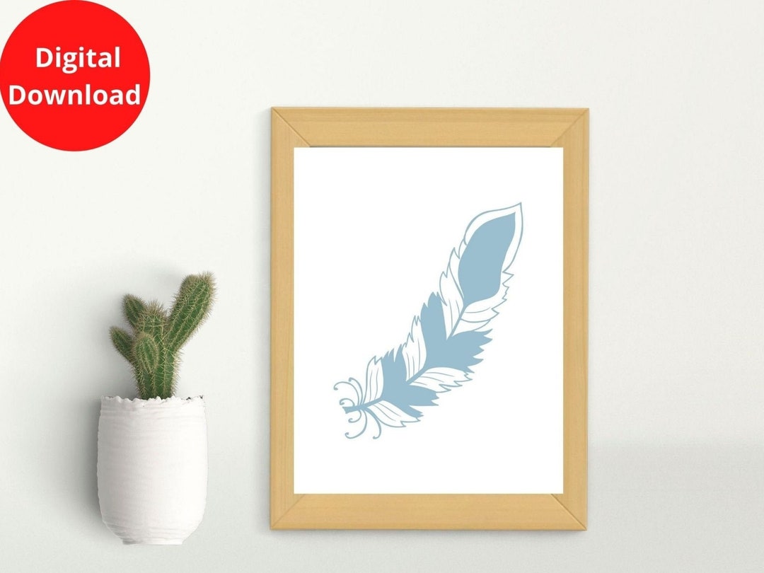 Black and White Feather Facing Right Wall Art Digital Printable for ...