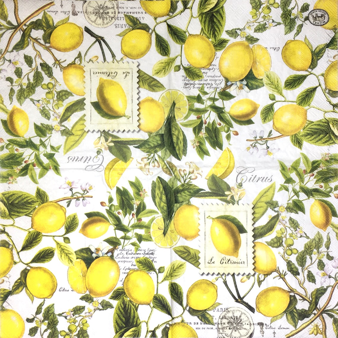 4 Lemon Citrus Yellow Lunch Napkin Paper Napkins for Decoupage - Etsy