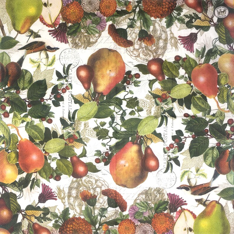 4 Pears and Bird Paper Lunch Napkin - DECOUPAGE NAPKINS - Etsy