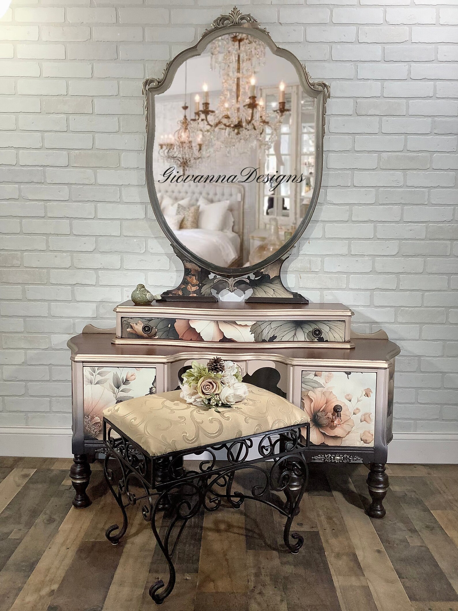 NEW Vintage Vanity Table Set/ Makeup Table/dressing Table/ Hand Painted Vanity With Mirror and ...