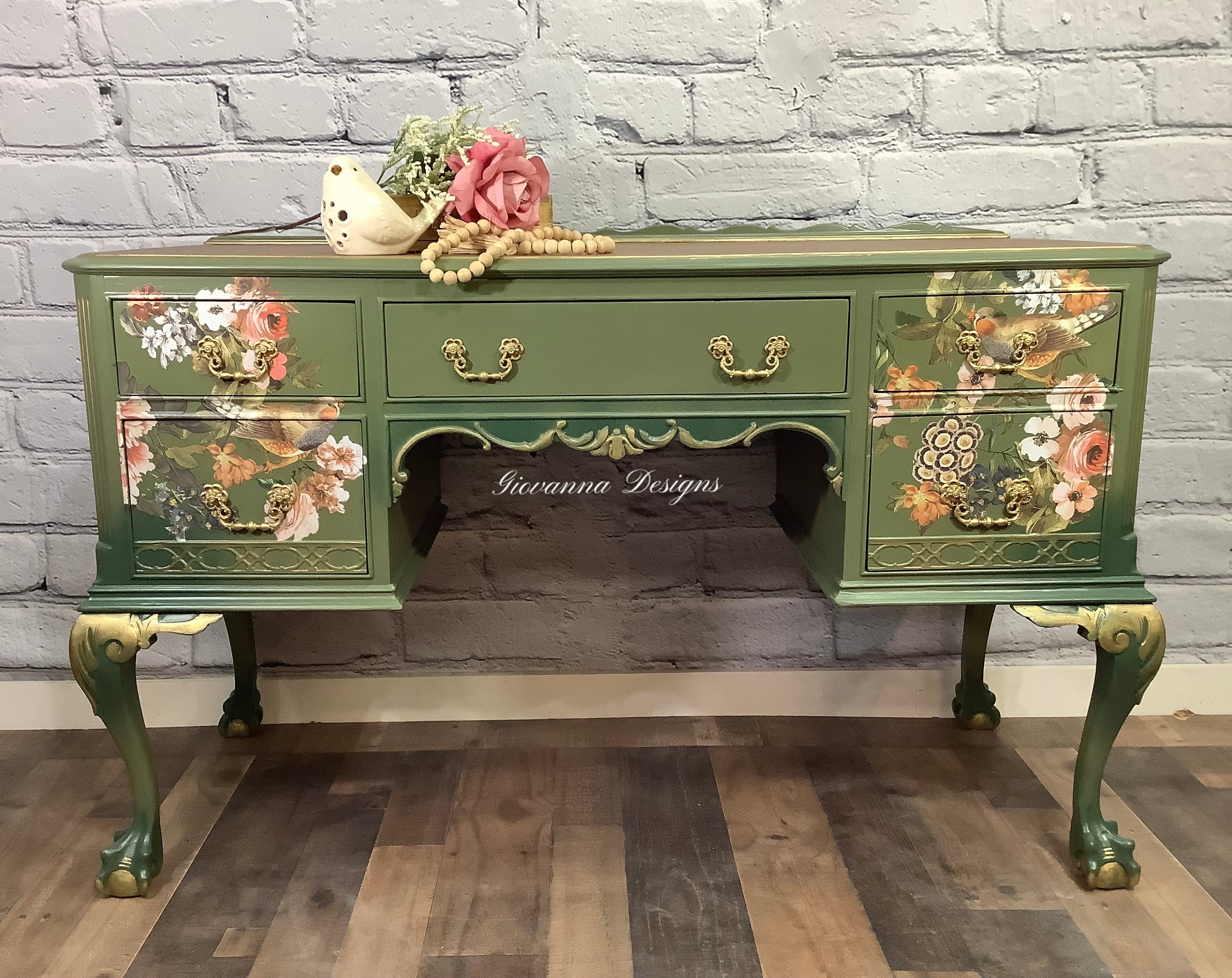 New Vintage Desk Vintage Vanity office Desk bedroom Furniture green Desk Etsy
