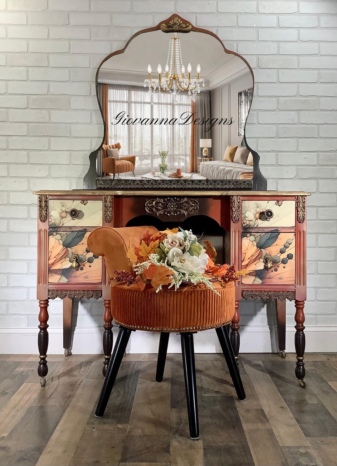 Newvintage Vanity Set/ Antique Vanity With Mirror & Stool/ Makeup Table ...