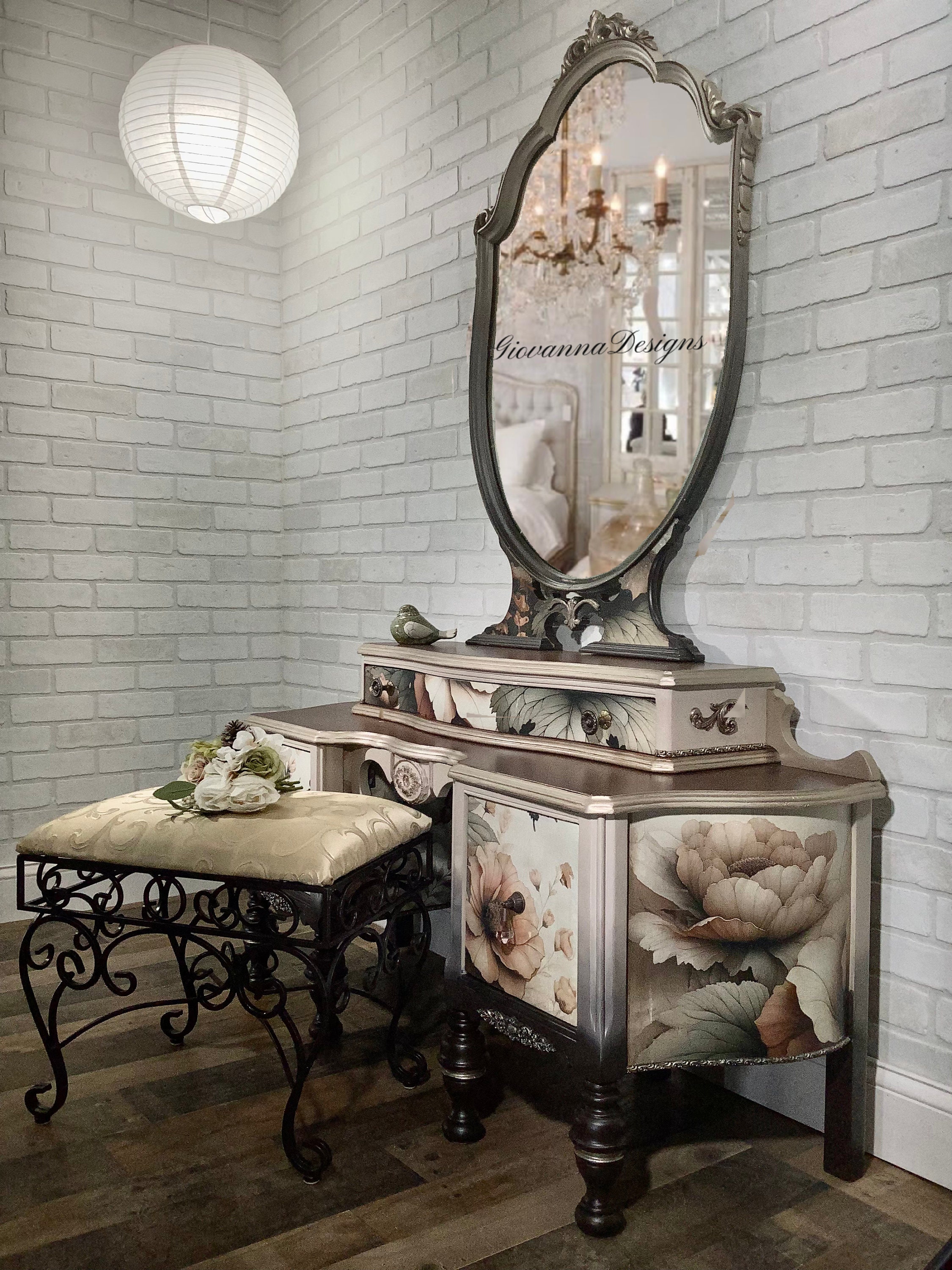 NEW Vintage Vanity Table Set/ Makeup Table/dressing Table/ Hand Painted ...